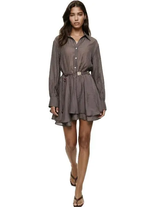 MONLICIA Alora Tencel Mini Shirt Dress - Brown