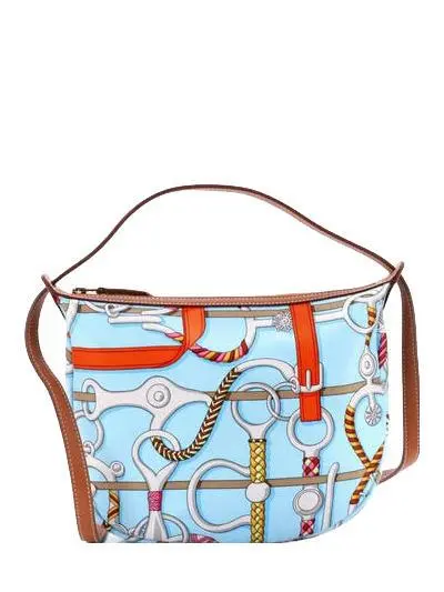 Hermès Sursoie To Go Pouch Printed Silk And Leather - Blue