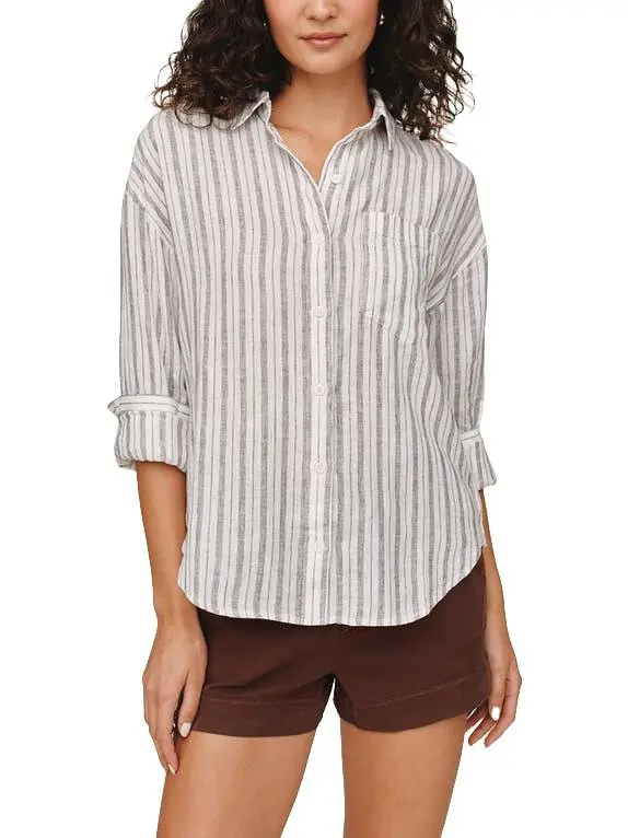 Bella Dahl Striped Linen Blend Button-up Shirt - Driftwood Stripe