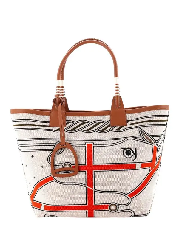 Hermès Sac Steeple Tote Printed Toile With Leather 28 - Gold