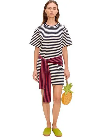 SIMONMILLER Lottie T-shirt Dress With Tie Waist - Navy Stripe Combo