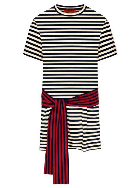 SIMONMILLER Lottie T-shirt Dress With Tie Waist - Navy Stripe Combo