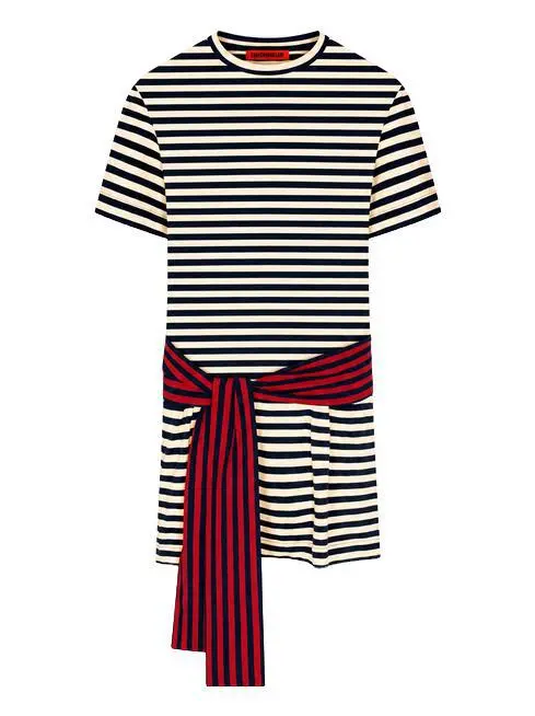 SIMONMILLER Lottie T-shirt Dress With Tie Waist - Navy Stripe Combo