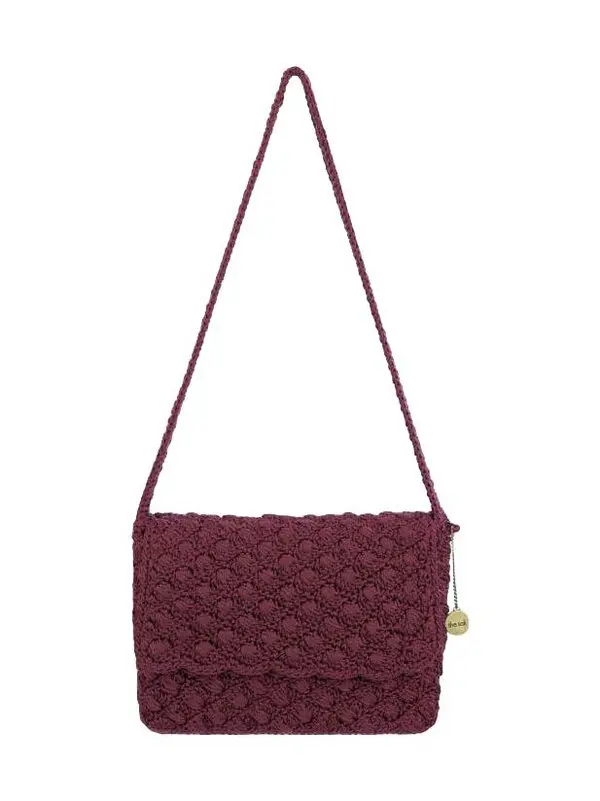 THE SAK Marlow Crochet Flap Shoulder Bag With Embroidered Fish Detail - Black Cherry Shell