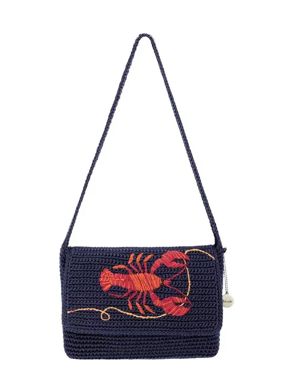 THE SAK Marlow Crochet Flap Shoulder Bag With Embroidered Fish Detail - Lobster