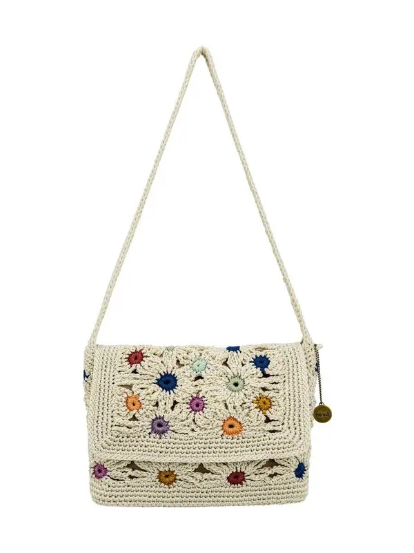 THE SAK Marlow Crochet Flap Shoulder Bag With Embroidered Fish Detail - Natural Multi Flower