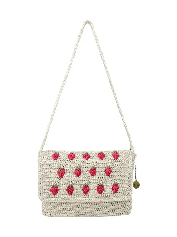 THE SAK Marlow Crochet Flap Shoulder Bag With Embroidered Fish Detail - Natural Strawberries