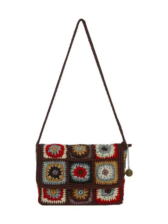 THE SAK Marlow Crochet Flap Shoulder Bag With Embroidered Fish Detail - Walnut Patch