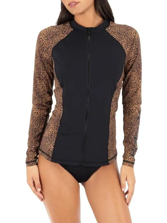 Hurley Soft Spot Zip Front Long Sleeve Rashguard One-piece Swimsuit - Mole