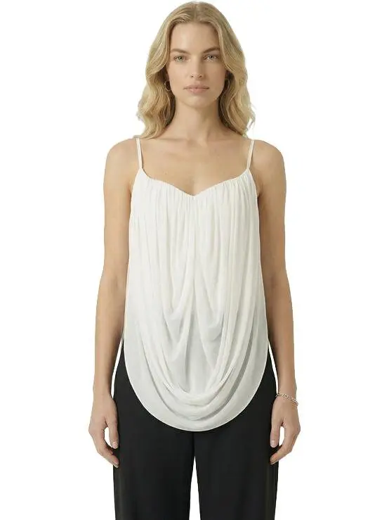 MODENAIRE Draped Sweetheart Chiffon Camisole Top - Ivory