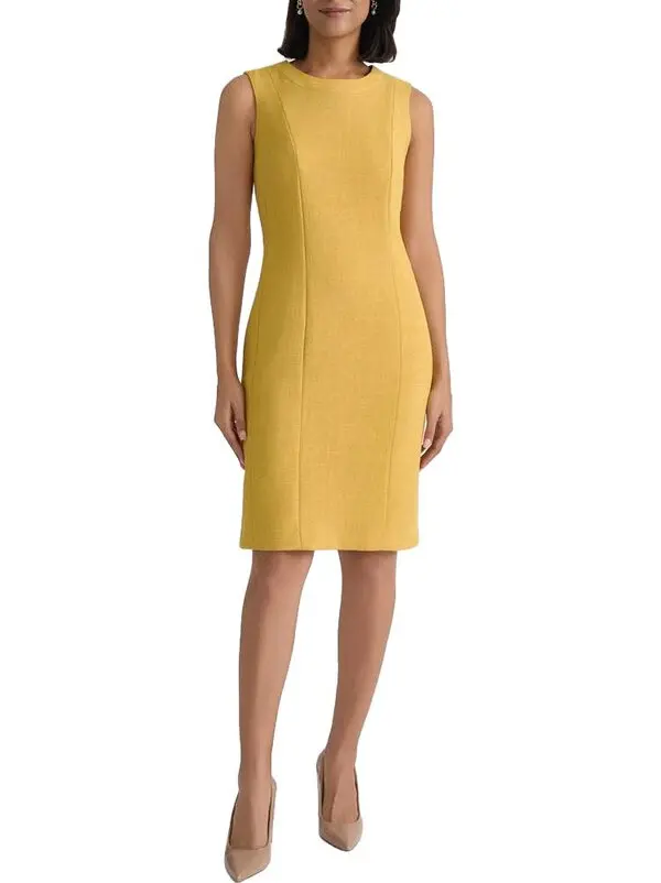 KASPER Pebble Crepe Seamed Sheath Dress - Butterscotch