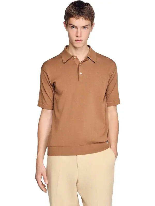Sandro Cotton And Silk Polo Shirt - Dark Camel