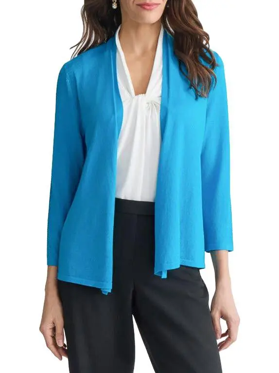 KASPER Stitch Detail Three-quarter Sleeve Cardigan - Bright Azul