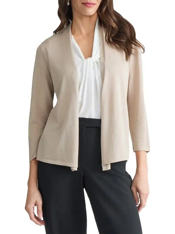 KASPER Stitch Detail Three-quarter Sleeve Cardigan - Summer Straw