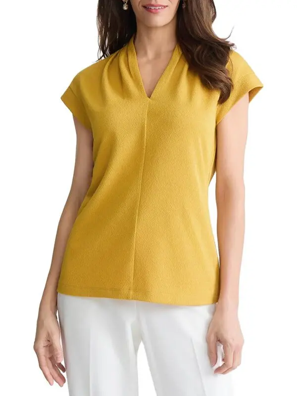 KASPER Textured Funnel Neck Knit Top With Cap Sleeves - Butterscotch