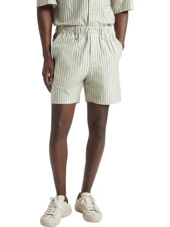 Issey Miyake Stripe Cotton Dobby Shorts - Green
