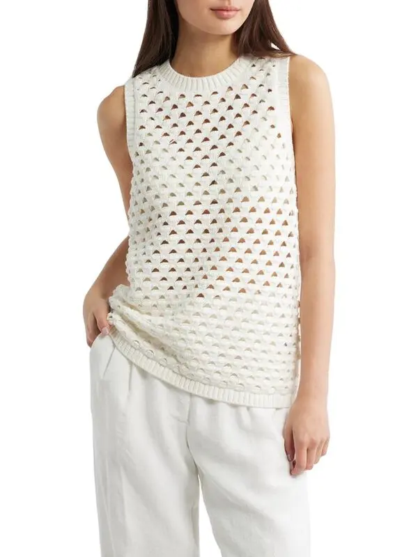 ALIGNE Jeanie Open Stitch Sweater Tank - White