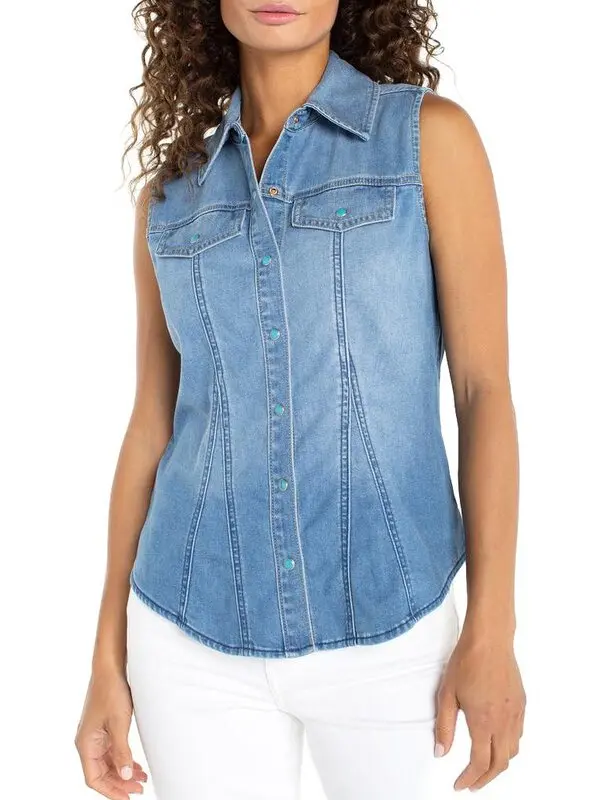 LIVERPOOL Sleeveless Denim Shirt - Desert Sky