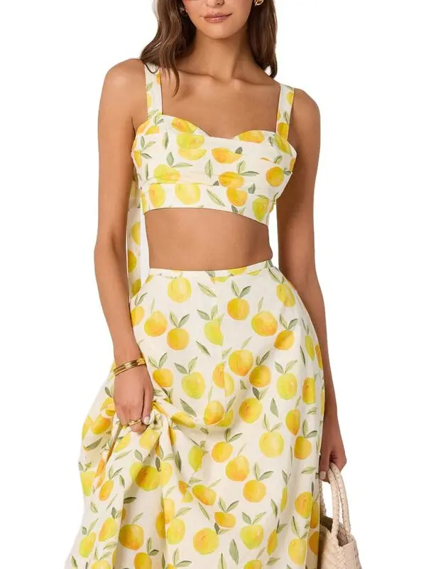 Astr The Label Myria Crop Top Printed Sweetheart Neck - Lemon Print