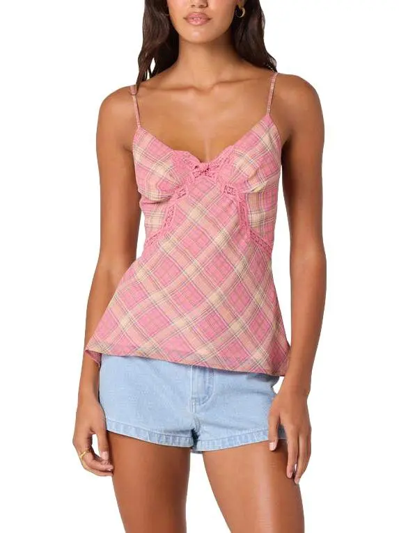 Astr The Label Kirsten Plaid Tank With Bow Detail - Pink Plaid
