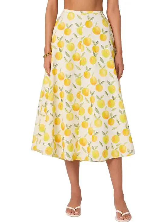 Astr The Label Myria Midi Skirt With - Lemon Print