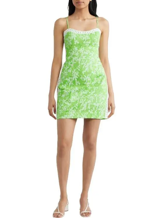 Lilly Pulitzer® Shelli Floral Print Mini Dress With Lace Trim - Crocodile Green Liza Overprint