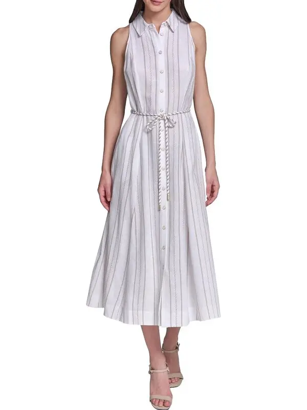 Karl Lagerfeld Striped Sleeveless Midi Shirtdress - Soft White/hummus