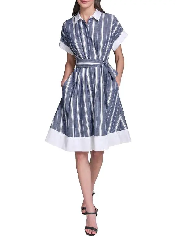 Karl Lagerfeld Melange Stripe Short Shirtdress - Maritime/soft White