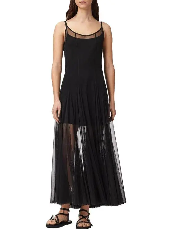 ALLSAINTS Harmonia Mesh Maxi Dress - Black