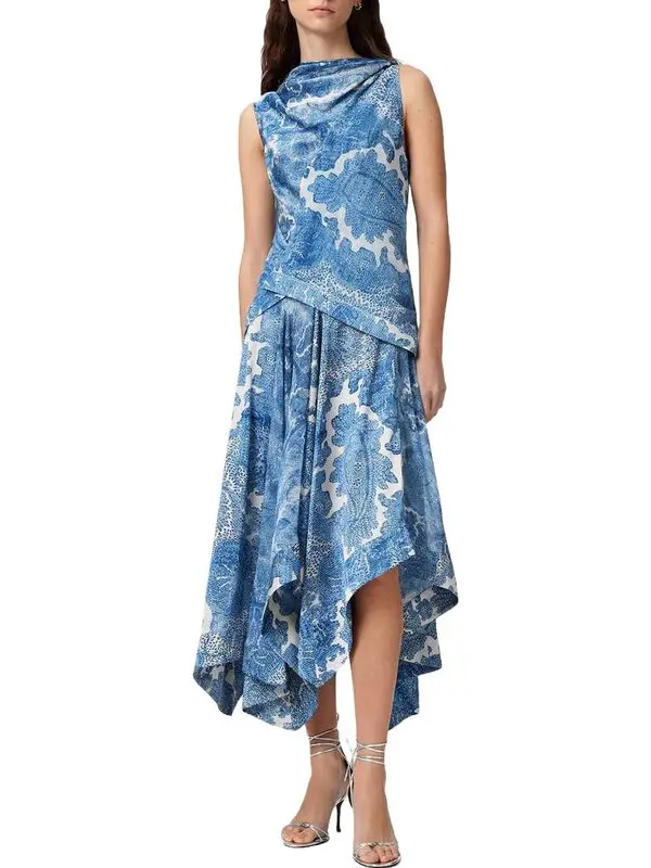 ALLSAINTS Asymmetric Hem Paisley Floral Dress - Joanne Blue