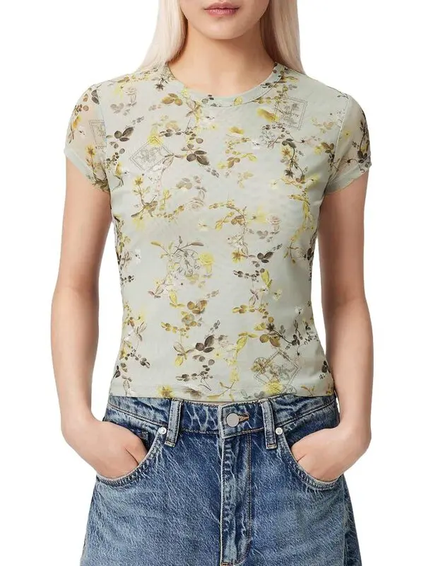 ALLSAINTS Ellie Floral Mesh Top - Carmel Stem Green