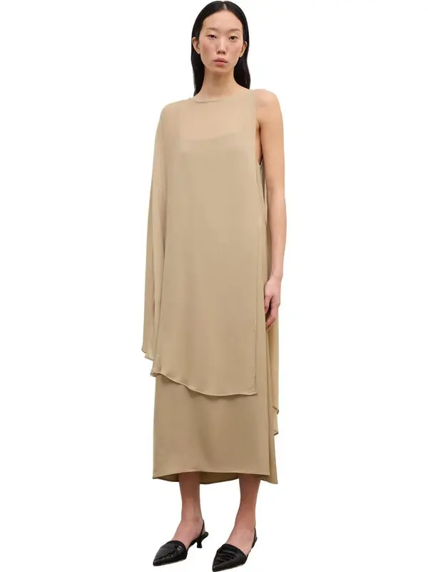 HOUSE OF DAGMAR Chiffon Cape Dress - Clay Beige
