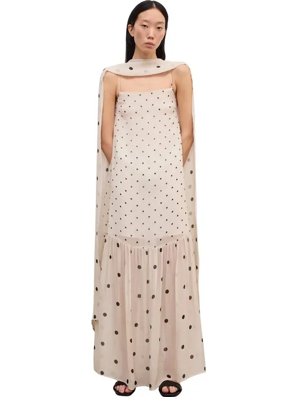 HOUSE OF DAGMAR Dot Print Slip Maxi Dress - Antique Beige