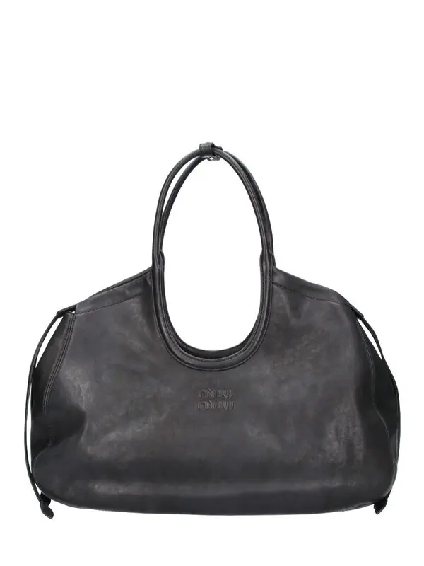 Miu Miu Ivy" Leather Tote Bag - Black