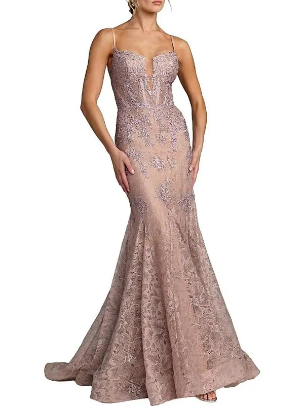 Mac Duggal Sleeveless Embroidered Lace Mermaid Gown - Vintage Lilac