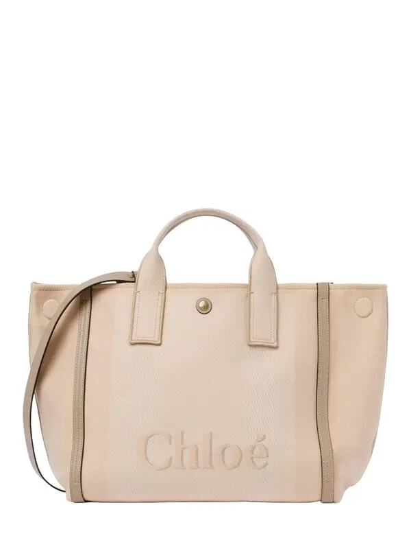 Chloé Carry Striped Jacquard Tote Bag With Oversized Logo - Beige