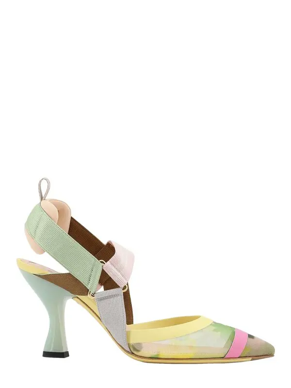 Fendi Colibri Mesh Pointed Toe Slingback Pumps - Multicolor