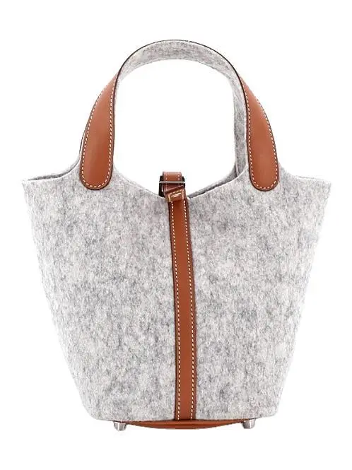 Hermès Pm Picotin Lock Bag Felt With Leather - Gray/ Brown/ Grey
