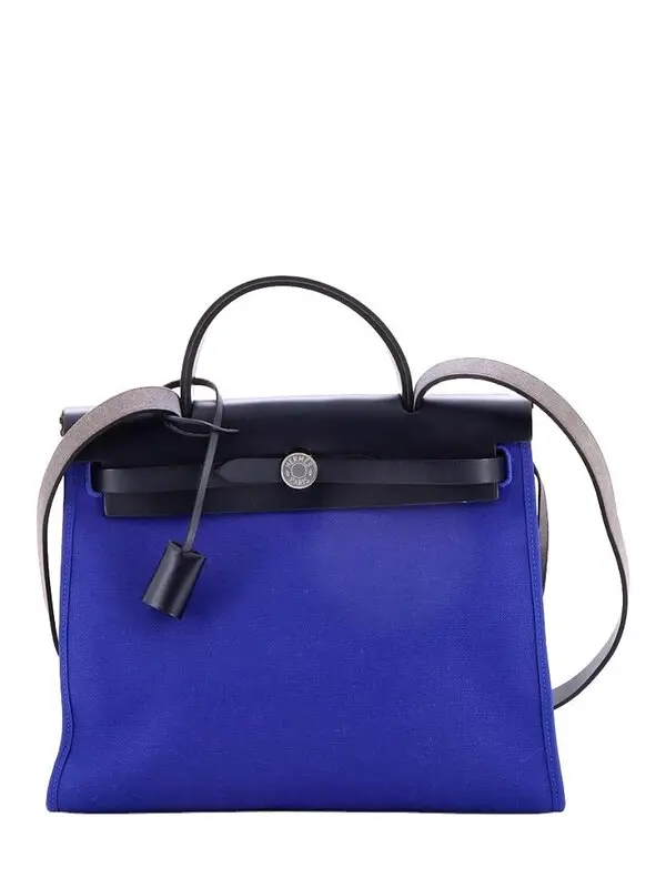 Hermès 31 Herbag Zip Leather And Toile - Blue