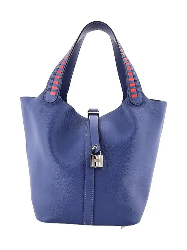 Hermès Mm Picotin Lock Bag Tressage Epsom - Blue/ Blue/ Orange