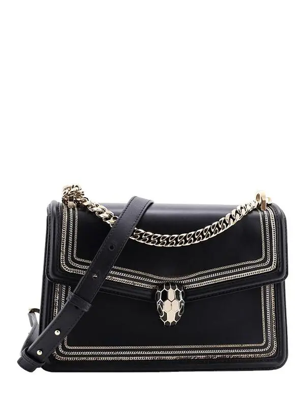 BVLGARI Serpenti Diamond Blast Shoulder Bag Embellished Leather - Black