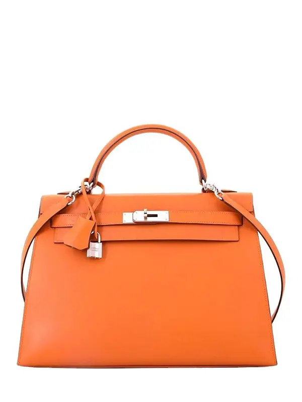 Hermès Kelly 32 Handbag Orange Box Calf With Palladium Hardware - Orange H