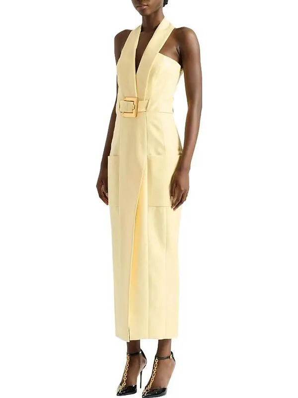 Balmain Long Dress With Belt - Yellow