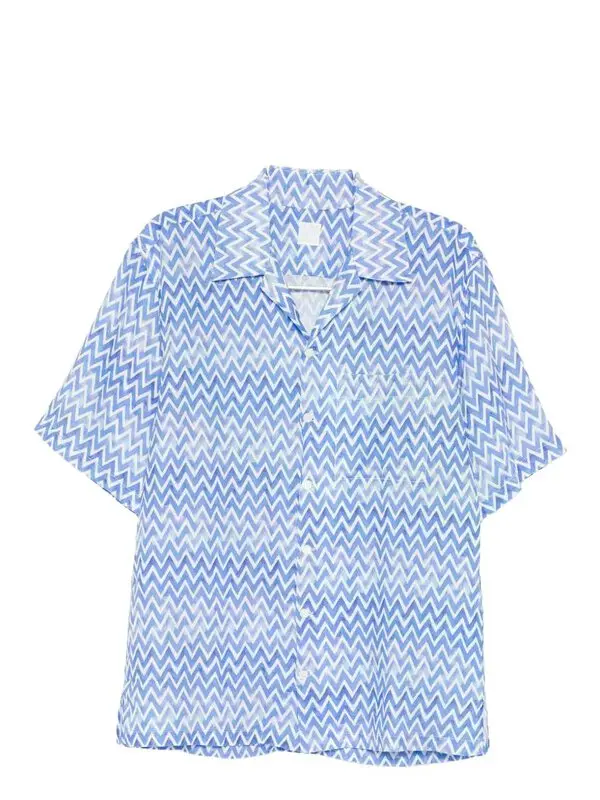 120% Lino Chevron-print Short-sleeved Shirt - Blue