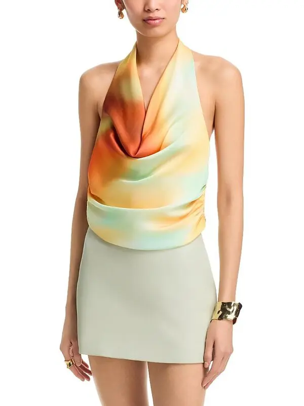 Bardot Halter Cowl Neck Top - Sunrise Abstract