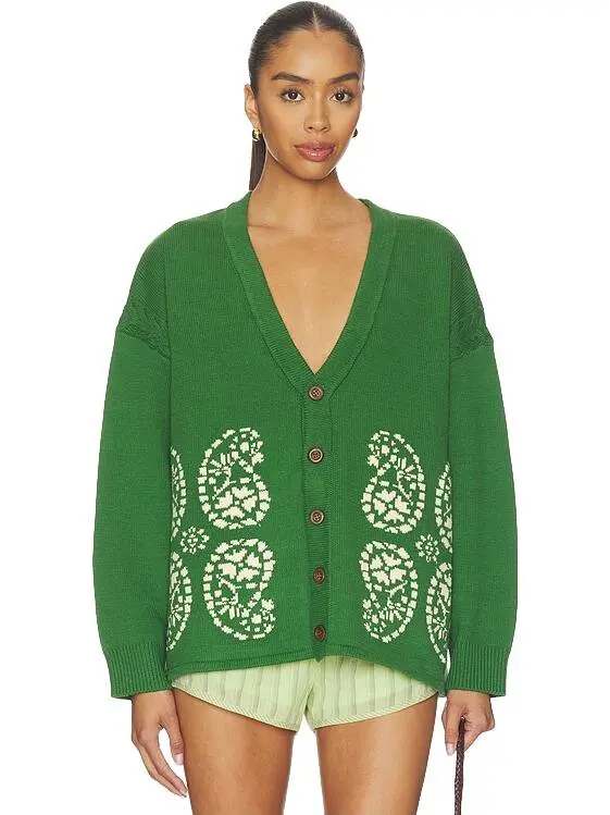 FOUND Paisley Jacquard Cardigan - Hunter Green