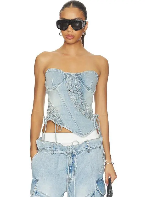 MARRKNULL Asymmetrical Lace-up Corset - Blue