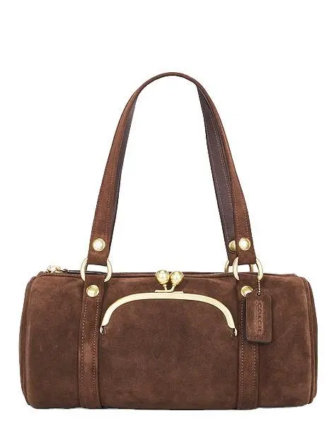 COACH Originals Suede Kisslock Barrel Bag - Dark Chocolate Suede