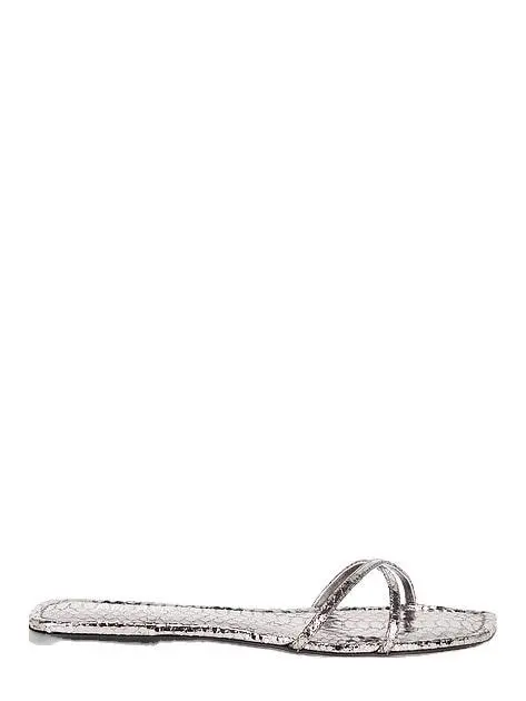 Paris Texas Biarritz Flat Sandal In Metallic Silver - Gunmetal