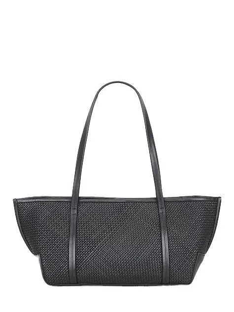 ST. AGNI Woven Leather Tote - Black